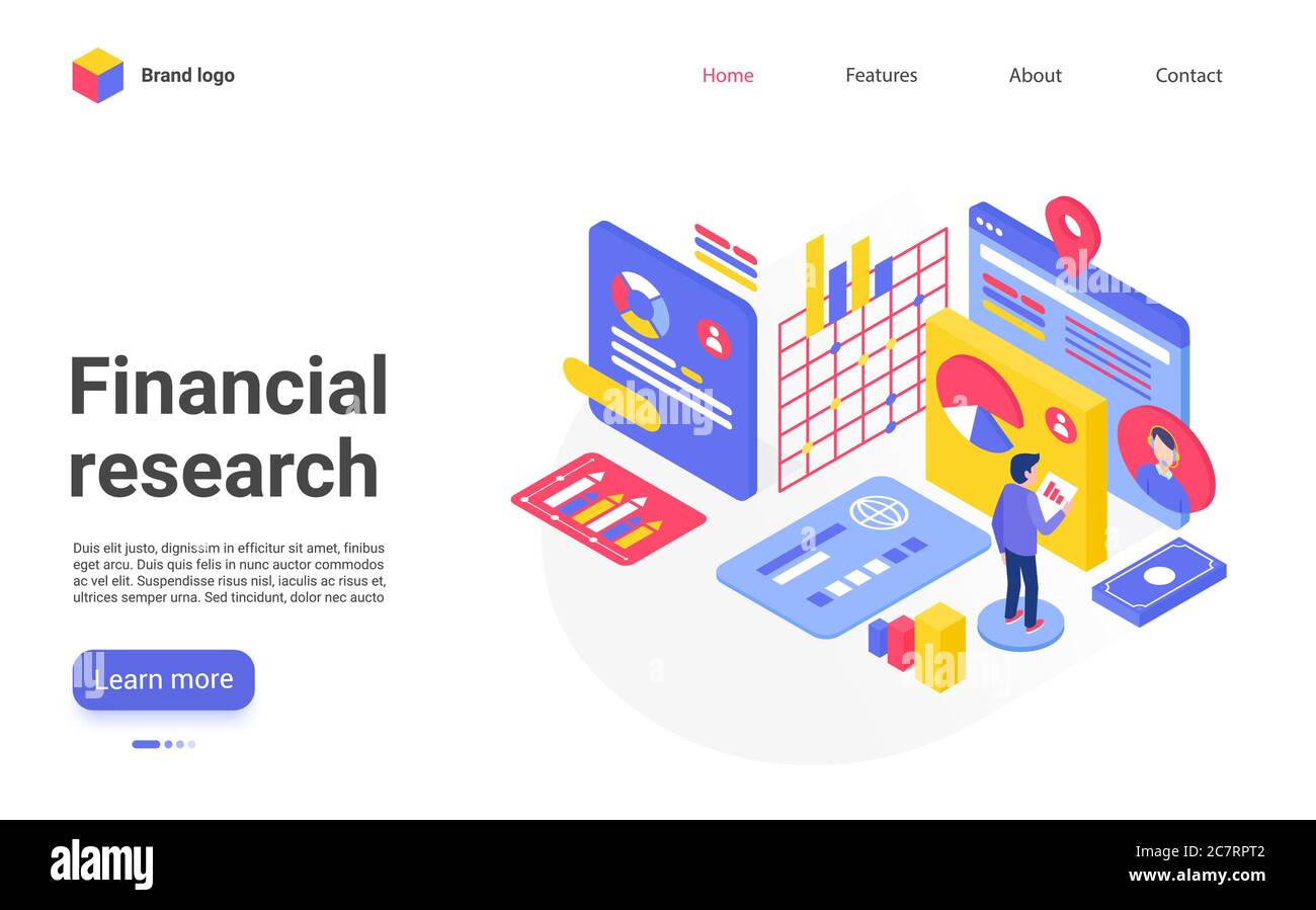 Financial research landing page vector template. Stock market analysis website homepage ...
