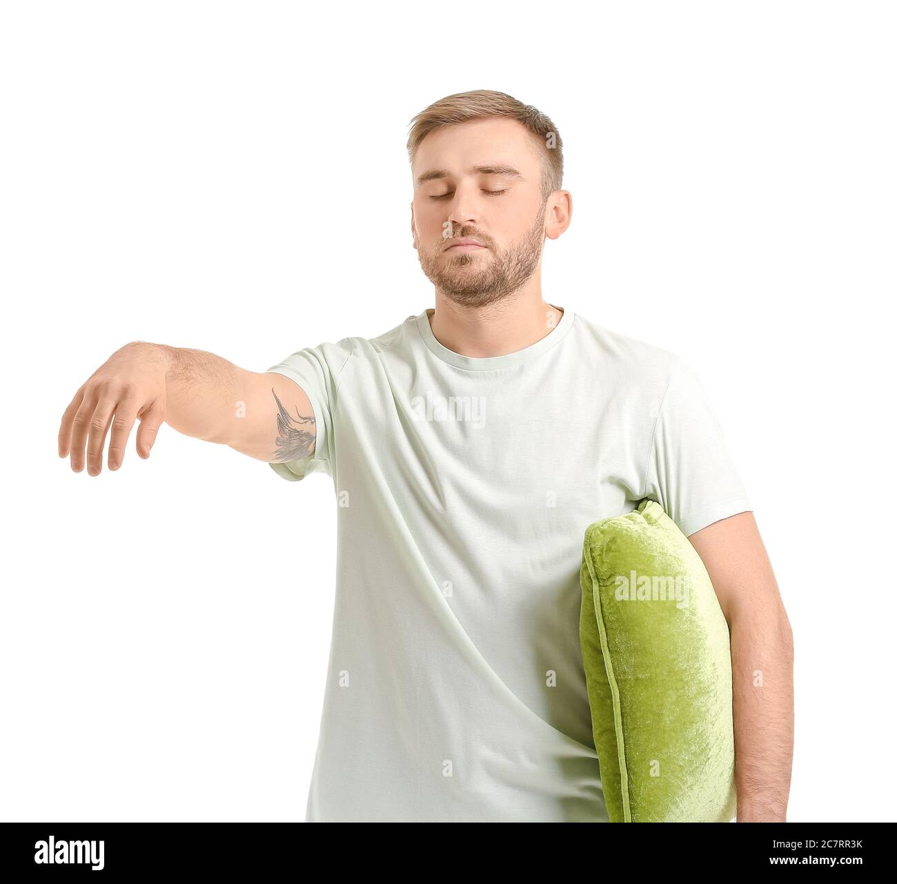 Male sleepwalker on white background Stock Photo - Alamy