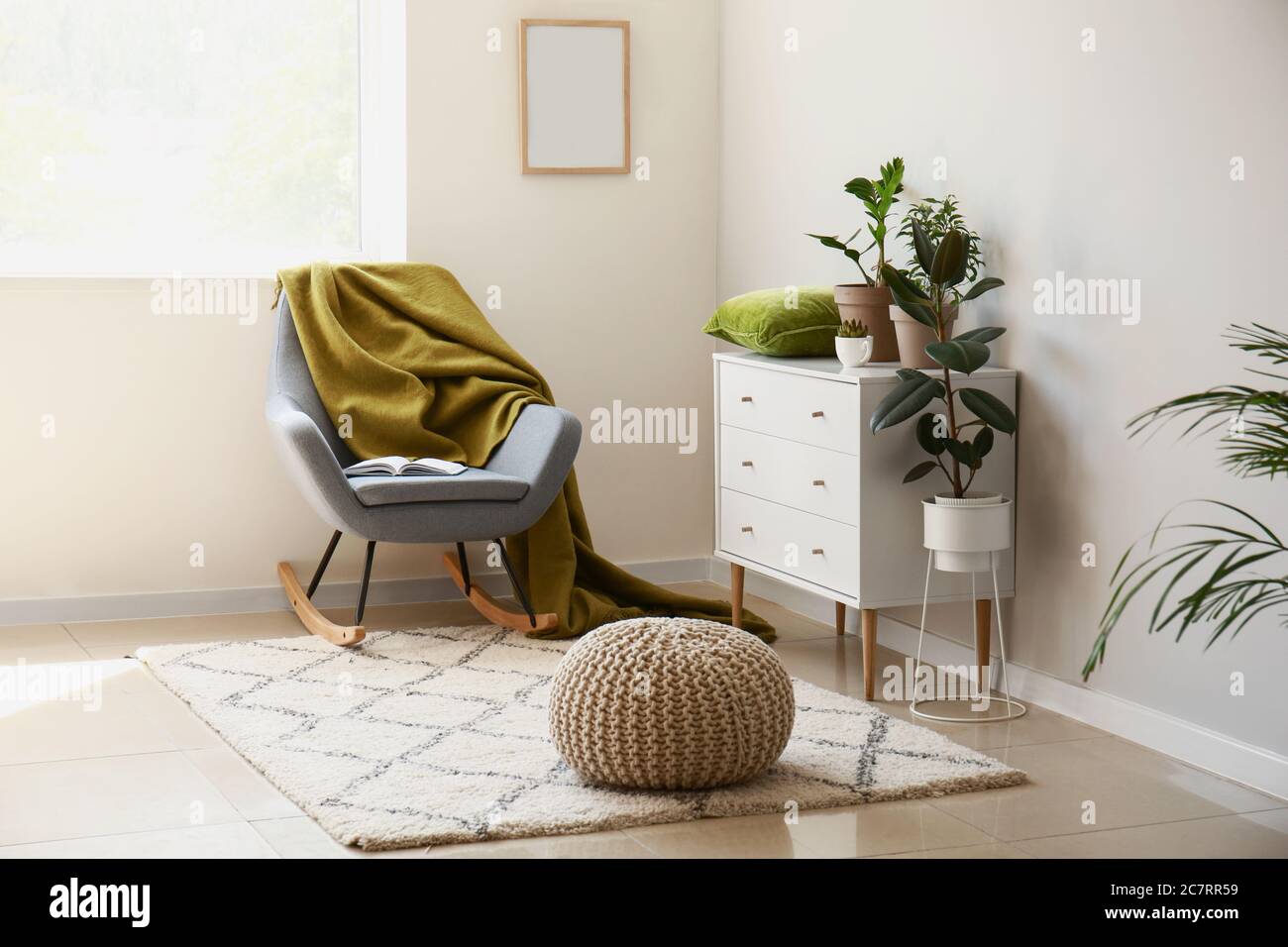 Interior of modern room with armchair Stock Photo - Alamy