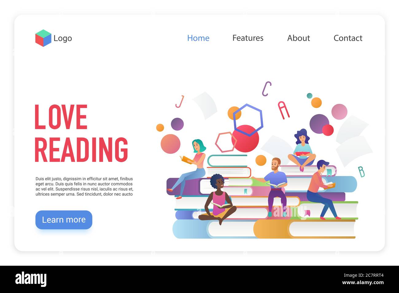 Love reading flat vector landing page template. Children and adult ...