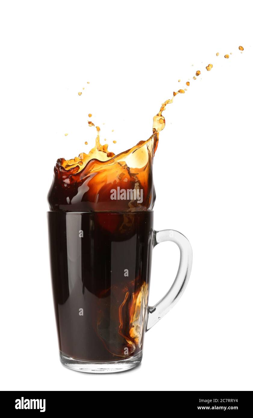 Cup of hot coffee with splash on white background Stock Photo - Alamy