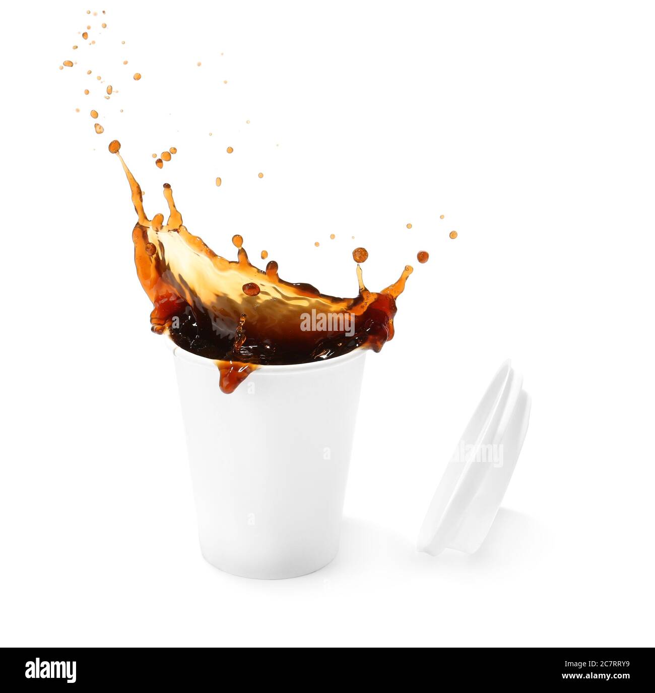 Cup of hot coffee with splash on white background Stock Photo - Alamy