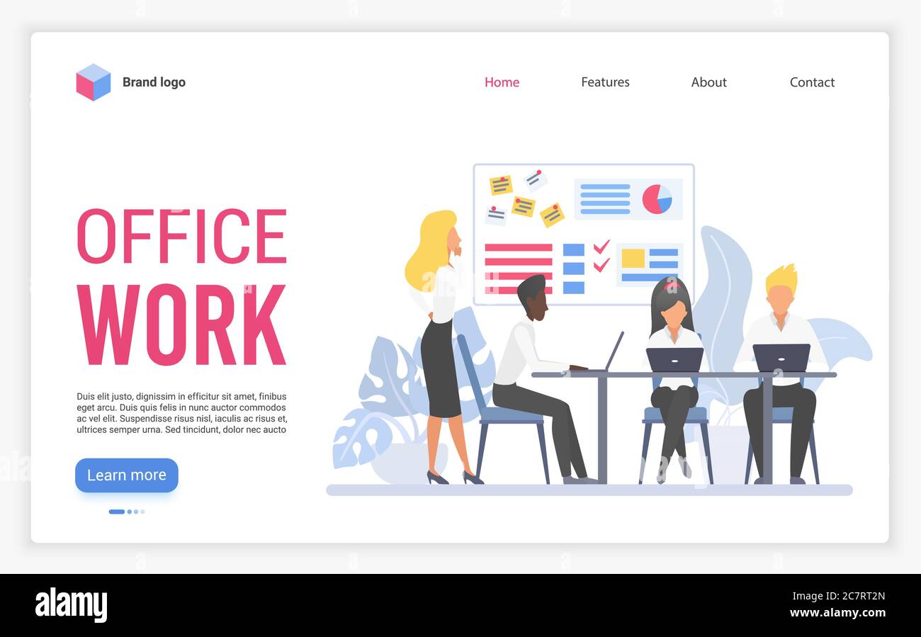 Office work flat vector illustration. Business meeting website design ...