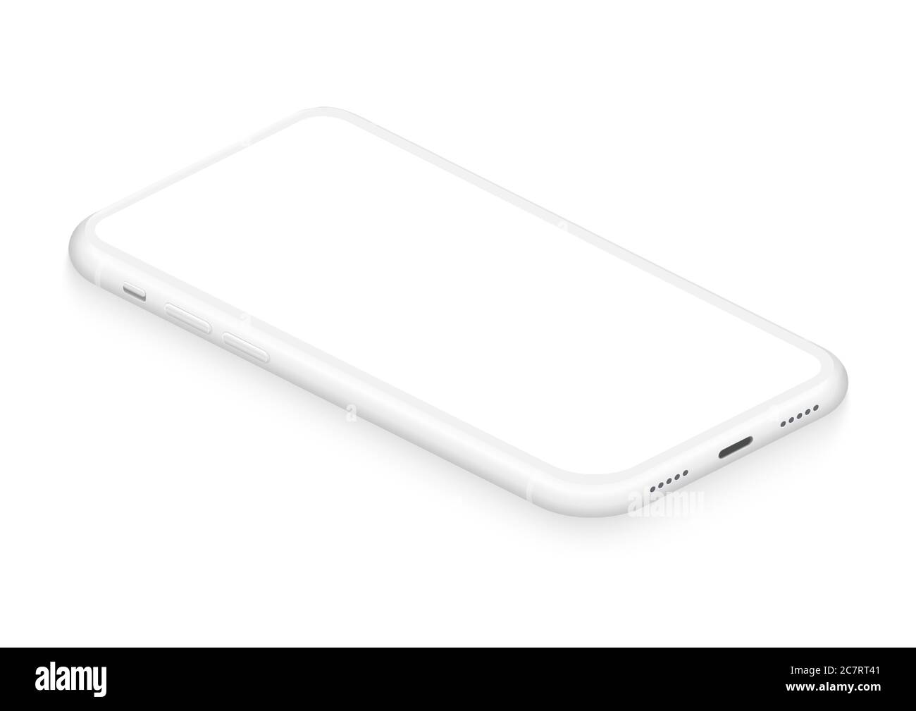 Realistic isometric white frameless smartphone mockup perspective view ...