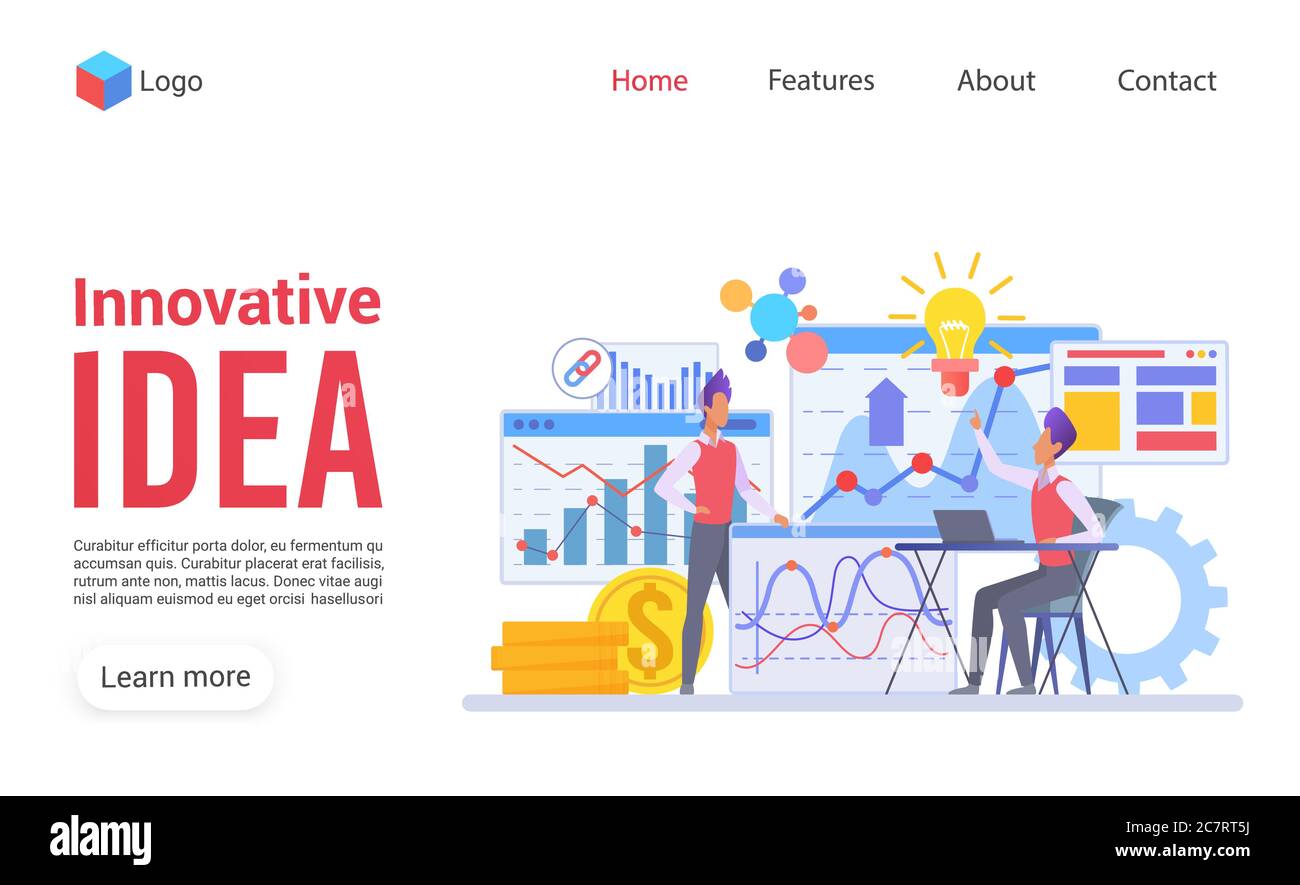 Innovative idea flat vector landing page template. Business solutions ...
