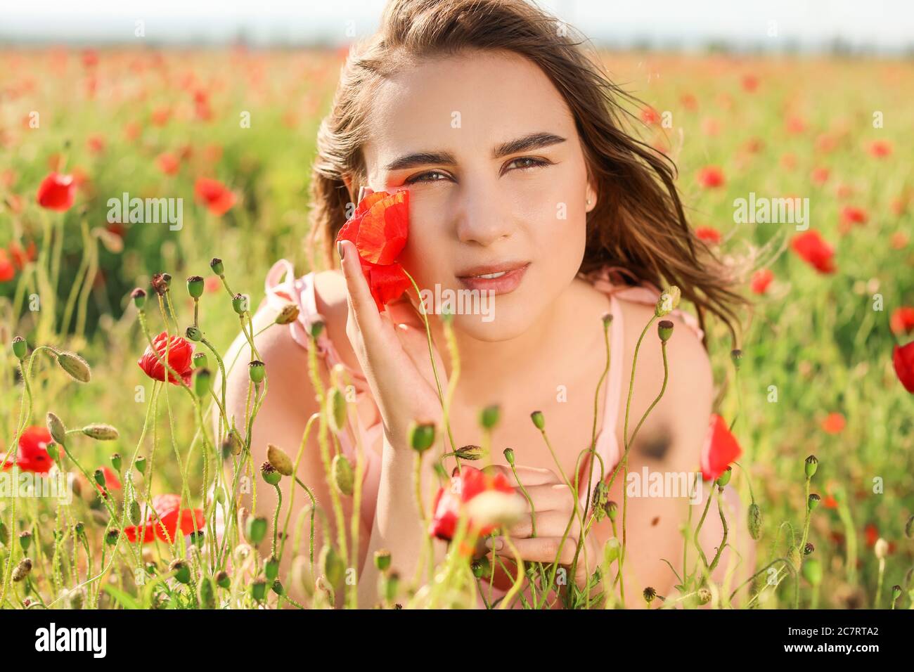 Woman in poppy field hi-res stock photography and images - Alamy