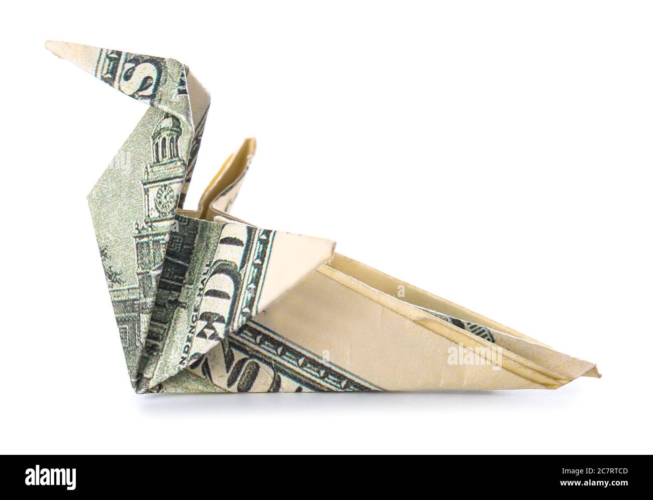 Origami bird made of dollar banknote on white background Stock Photo ...