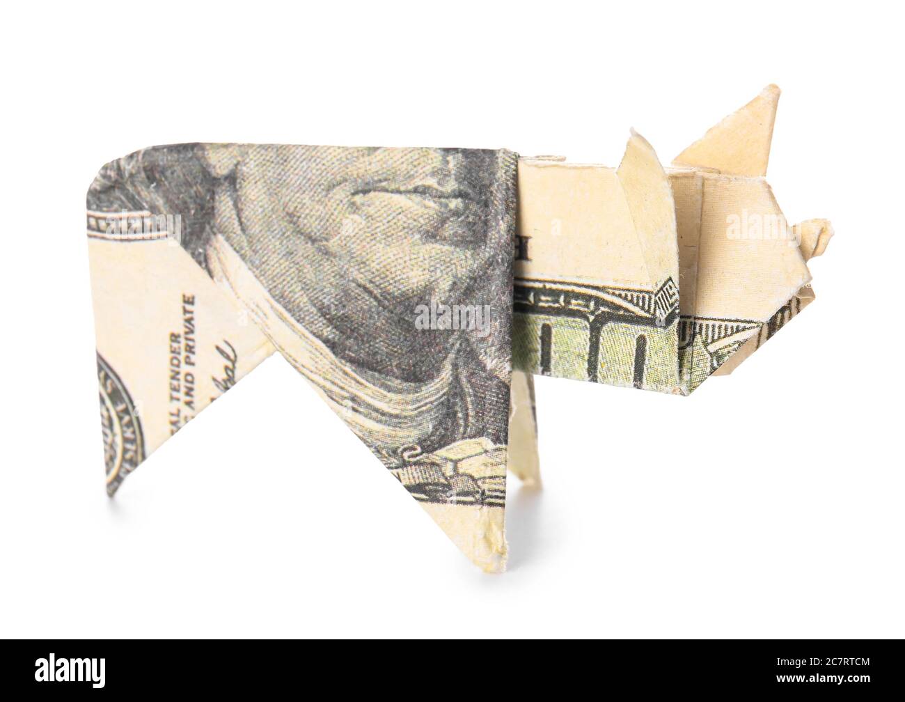 Origami figure made of dollar banknote on white background Stock Photo ...