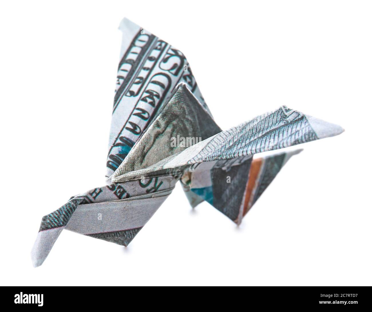 Origami bird made of dollar banknote on white background Stock Photo ...