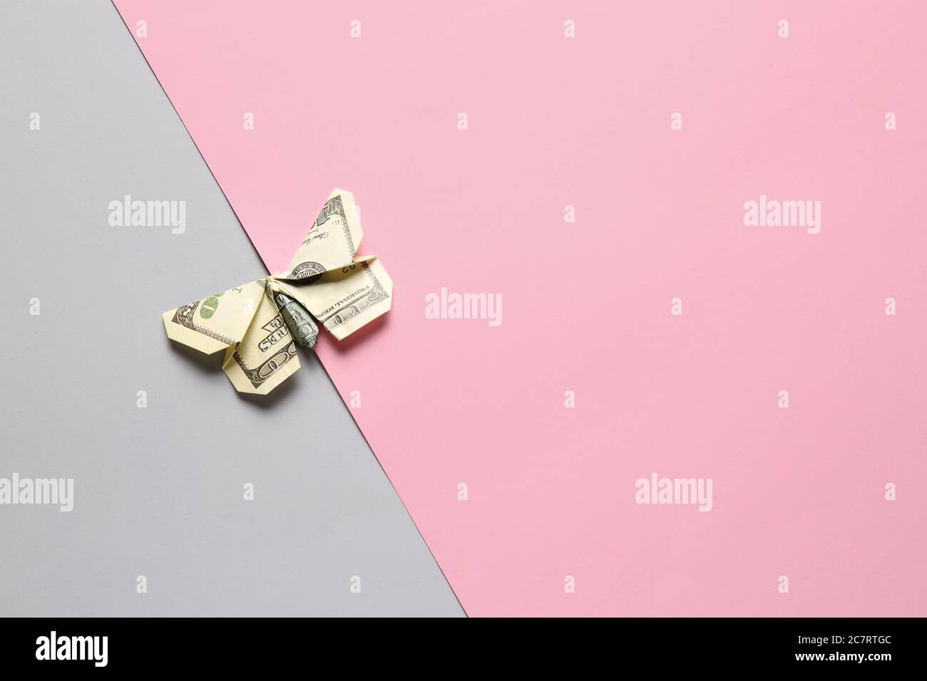 Origami butterfly made of dollar banknote on color background Stock ...