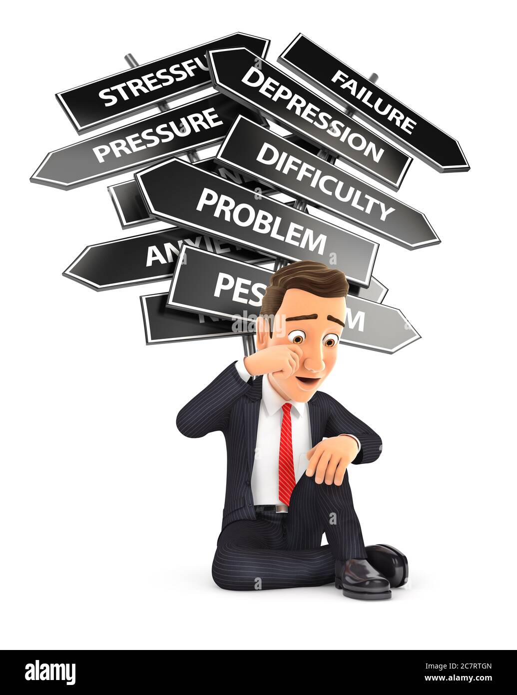 3d businessman crying below failure road signs, illustration with ...