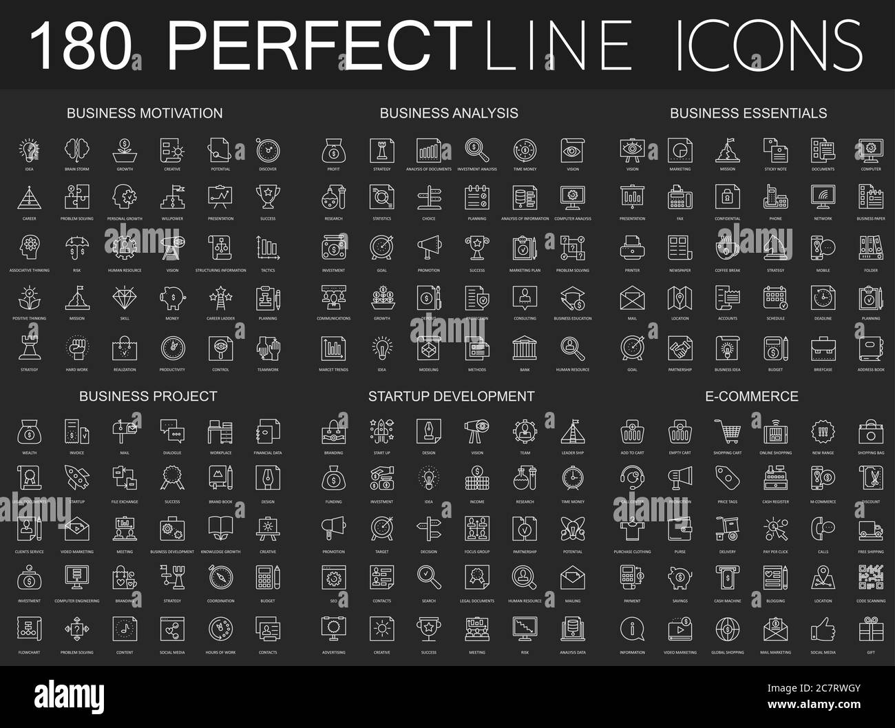 180 modern thin line icons on dark black background set. Business ... 180 modern thin line icons on dark black background set. Business ...