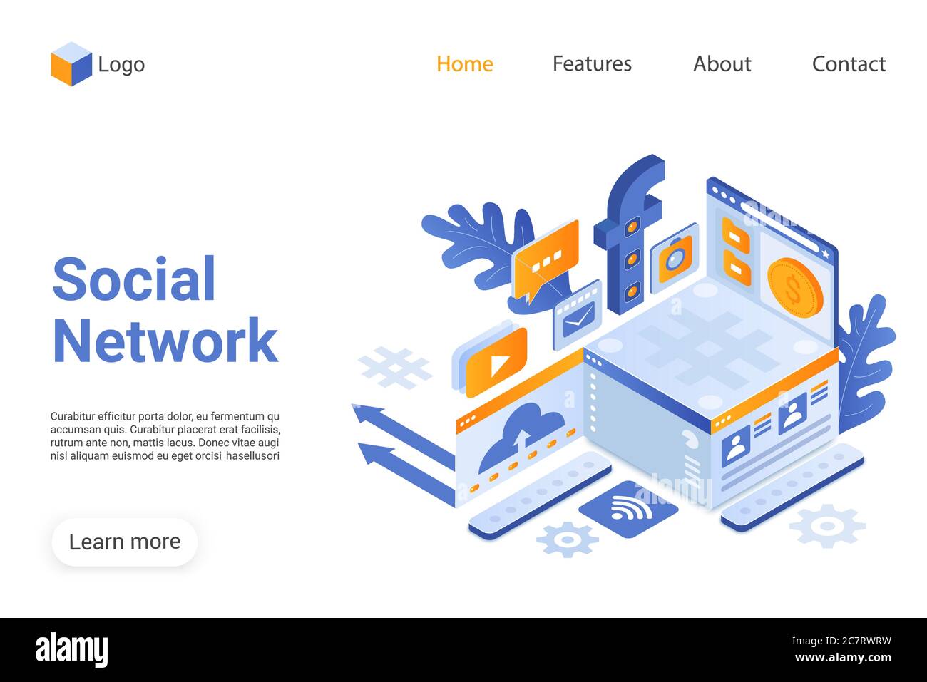 Social Network Landing Page Vector Template Communication Technology