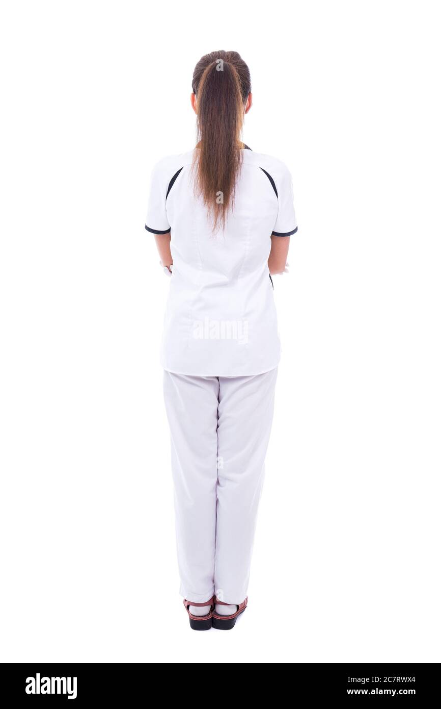 back view of woman doctor in uniform isolated on white background Stock ...