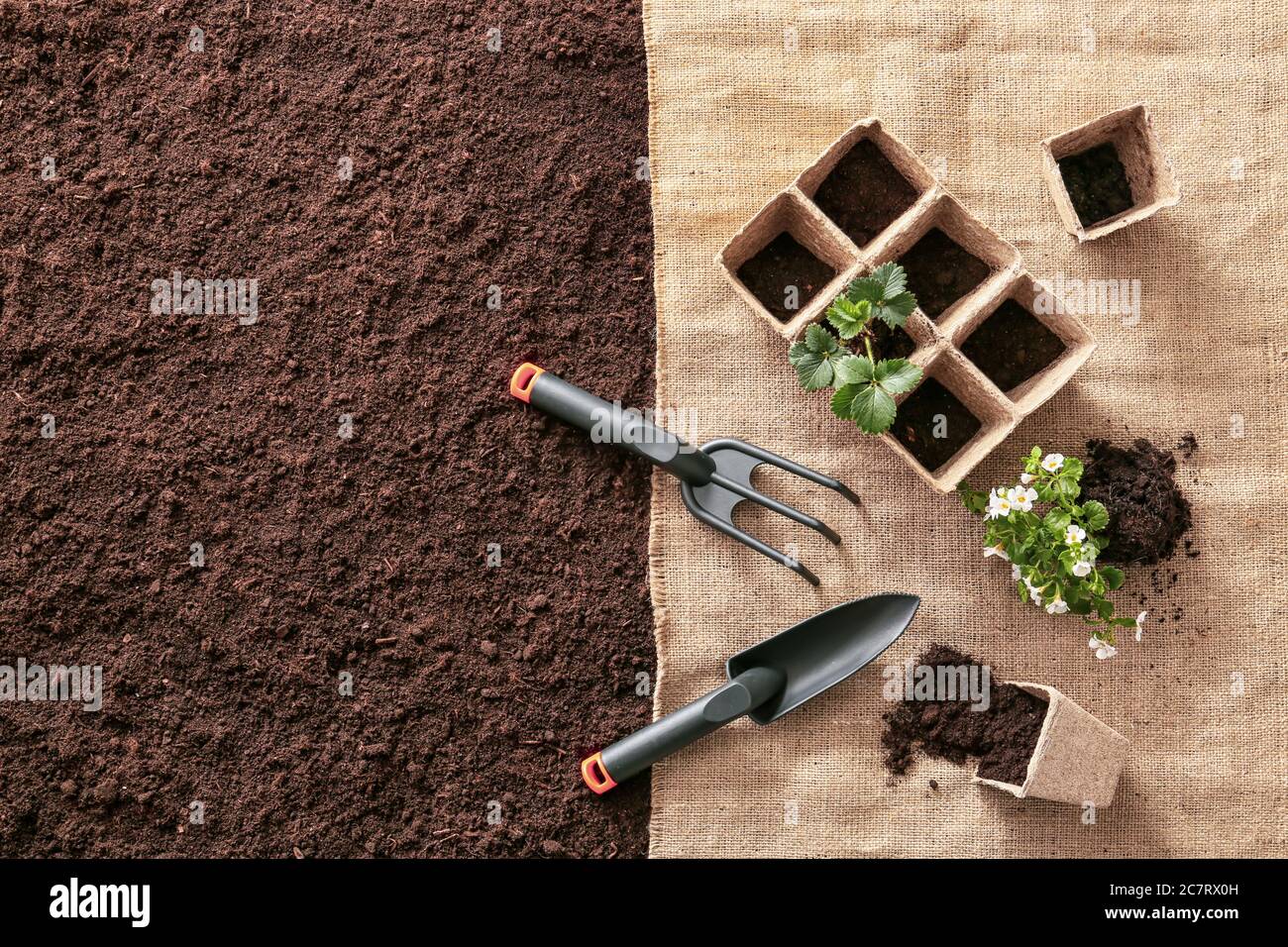 Set of gardening tools on soil Stock Photo - Alamy