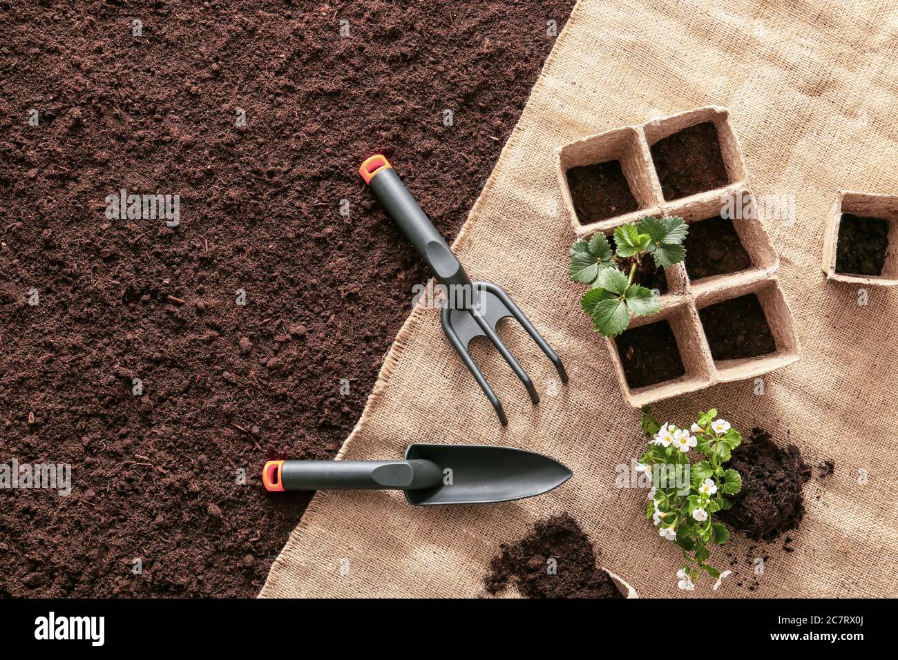Set of gardening tools on soil Stock Photo - Alamy