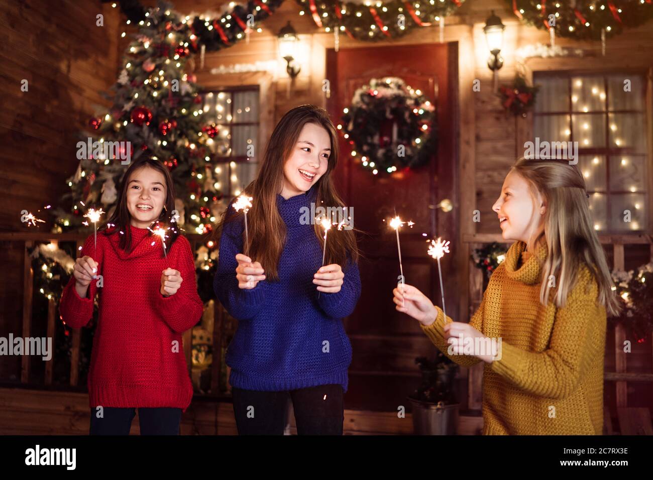 Kids with sparklers dancing Stock Photo - Alamy