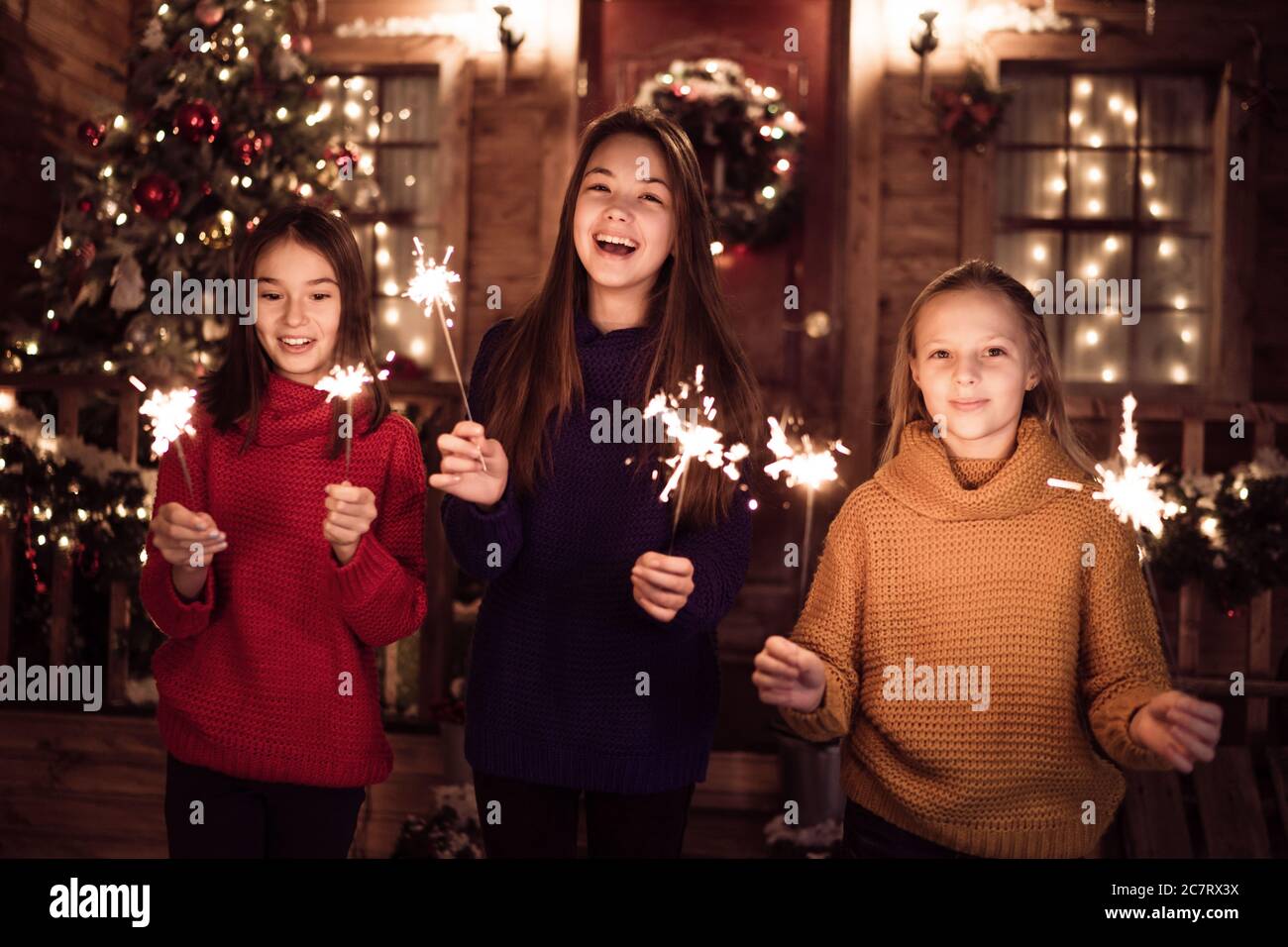 Kids with sparklers dancing Stock Photo - Alamy
