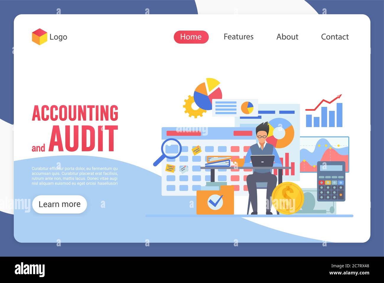 Accounting and audit landing page vector template. Bookkeeping website ...
