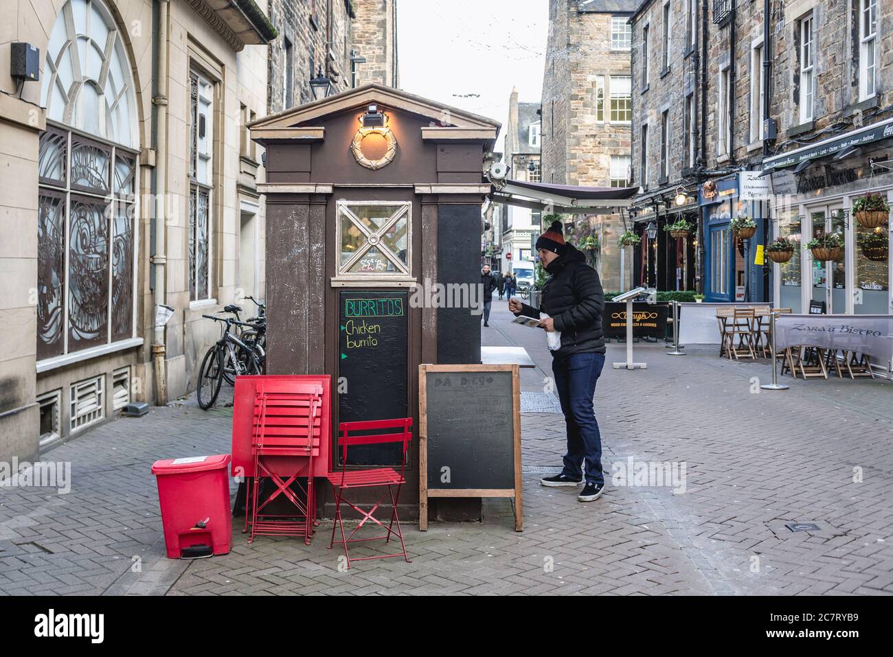 Police box style Burritos take and go bar on Rose Street in New Town of ...
