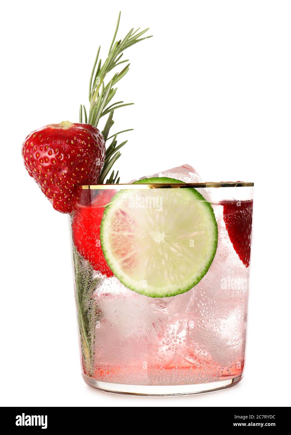 Glass of fresh strawberry lemonade on white background Stock Photo - Alamy