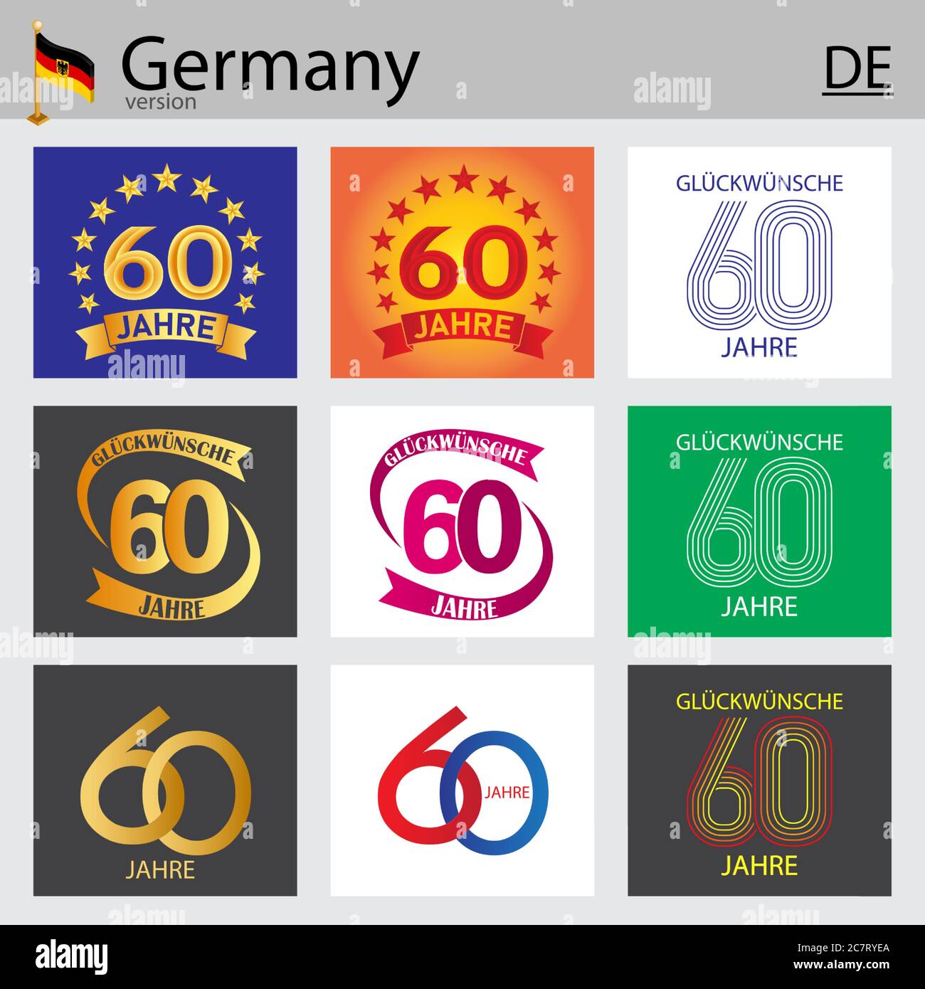 German set of number sixty years (60 years) celebration design ...