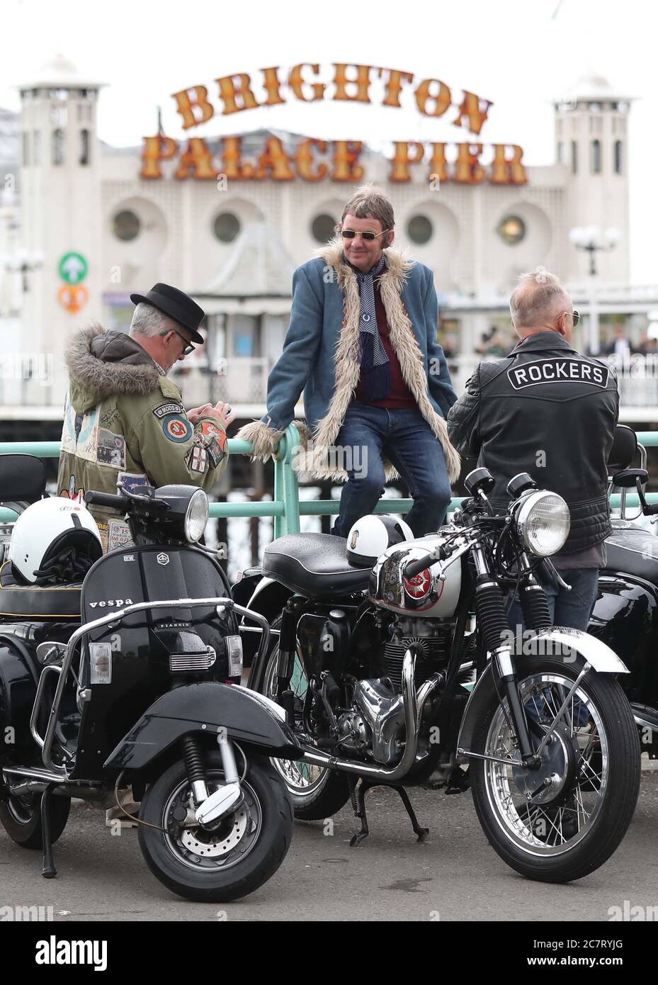 Brighton, UK. 19th July, 2020. Mods and Rockers from all over the ...