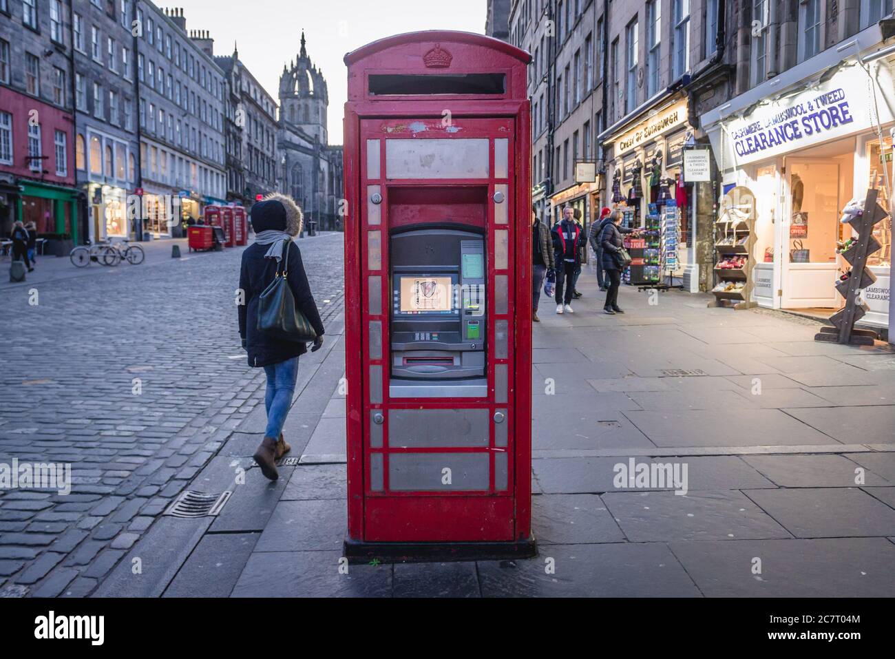 ATM machine placed in old telephone booth on High Street in Edinburgh ...
