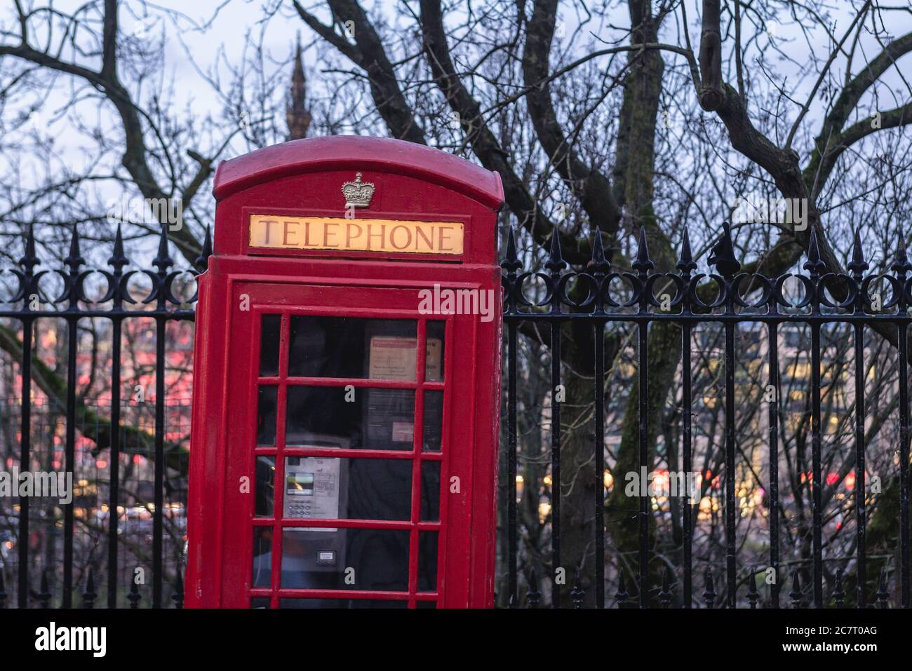 Traditional telephone booth in Edinburgh, the capital of Scotland, part ...