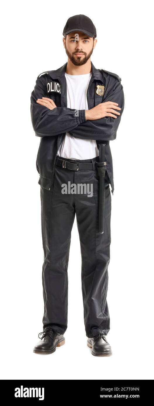 Handsome policeman on white background Stock Photo - Alamy