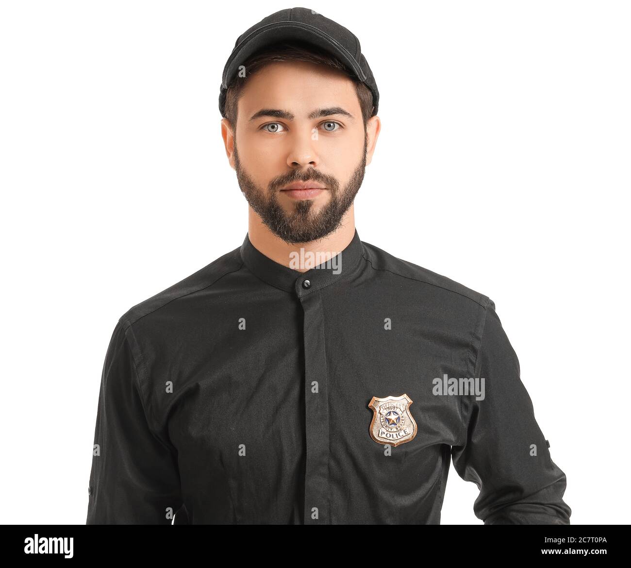 Handsome policeman on white background Stock Photo - Alamy