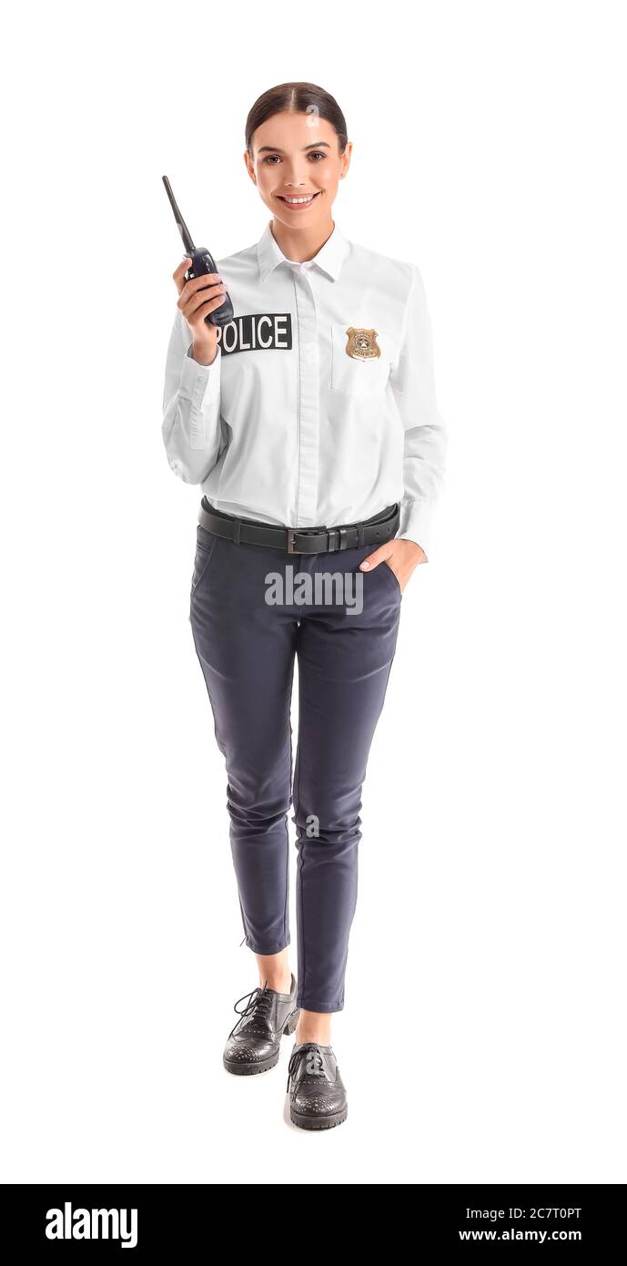 Female police officer on white background Stock Photo - Alamy