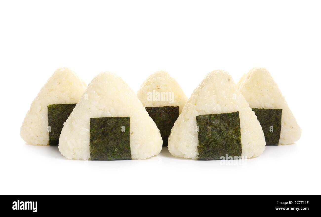 Traditional Japanese onigiri on white background Stock Photo - Alamy
