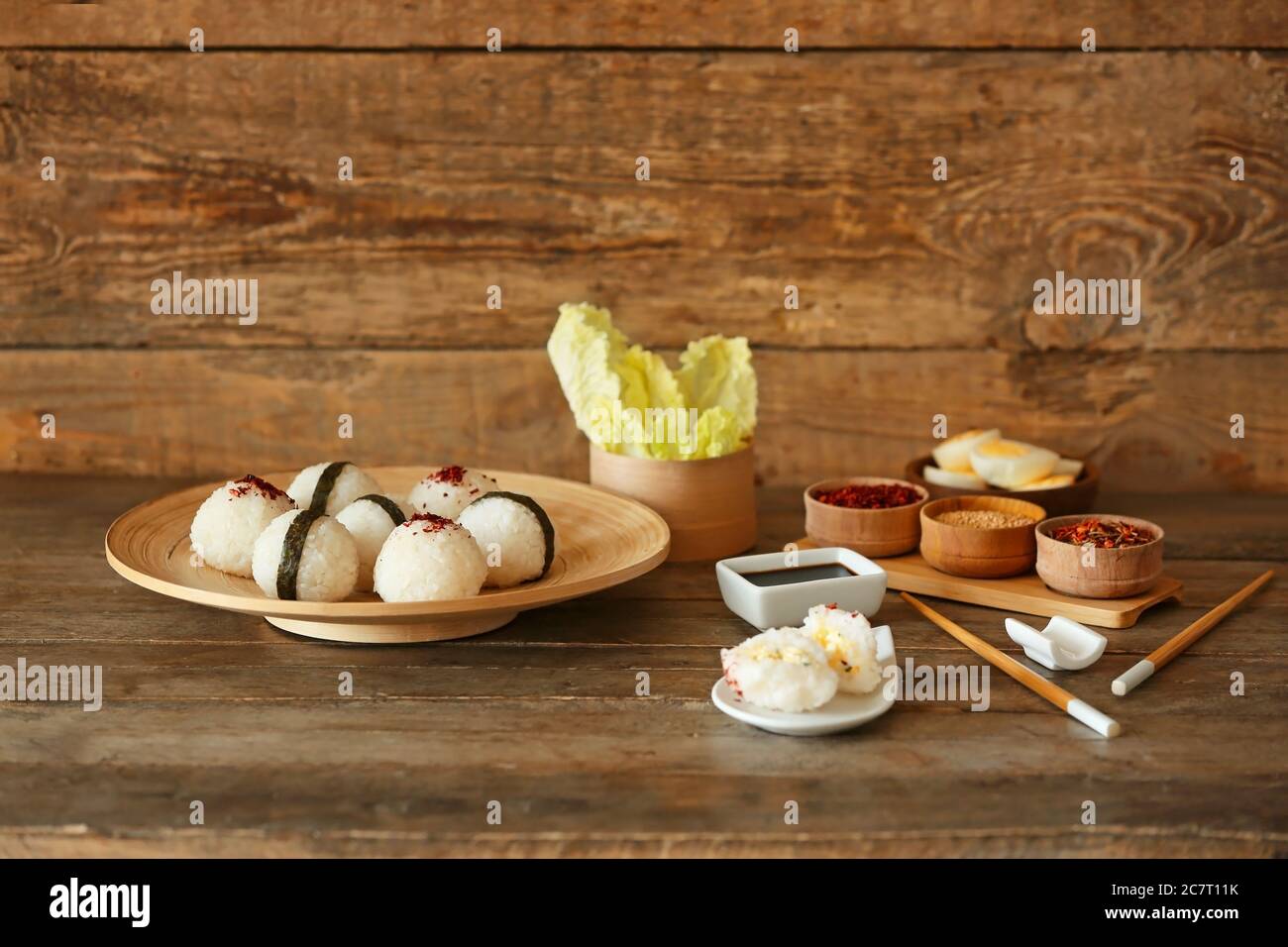 Traditional Japanese onigiri on table Stock Photo - Alamy