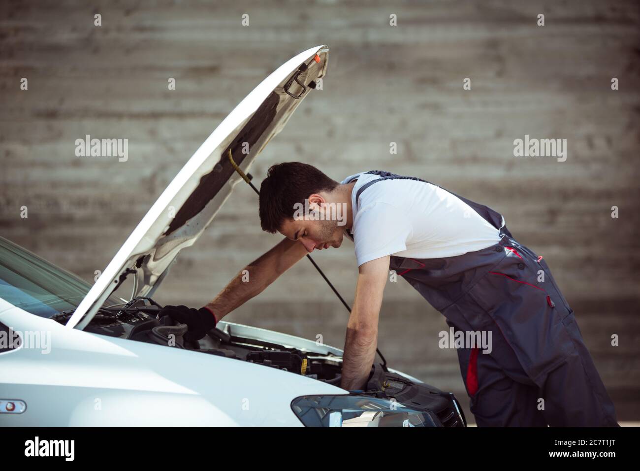 Car service: mechanic looks for errors in the car, car repairs ...