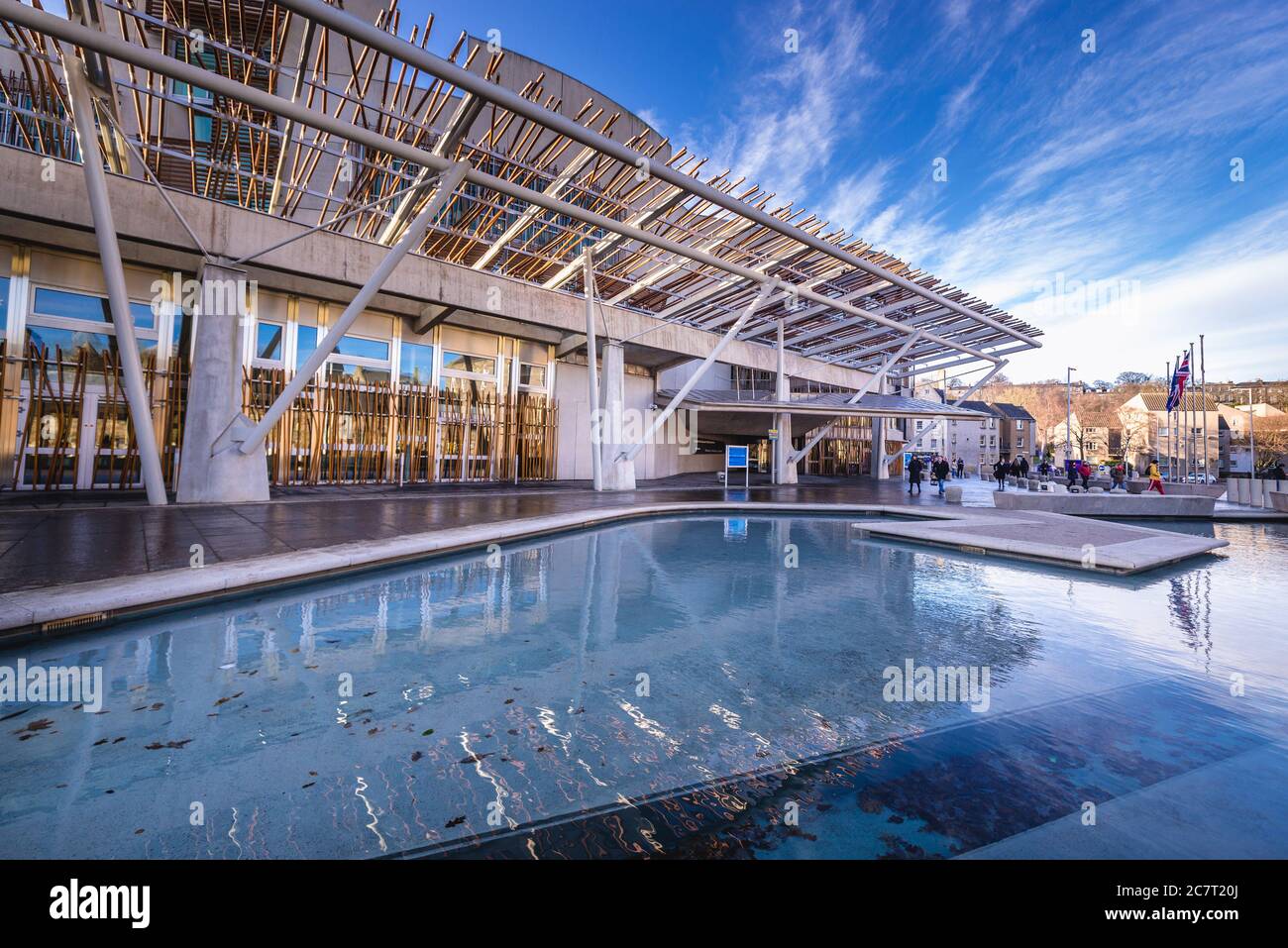 Pool in front of Scottish Parliament Building in Holyrood area of ...