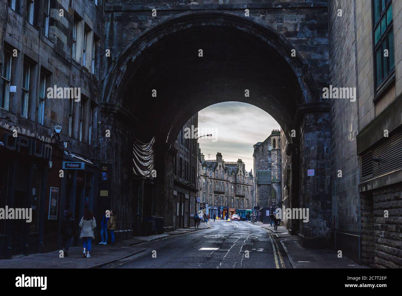 Tunnel under George IV Bridge on Cowgate street in Edinburgh, the ...