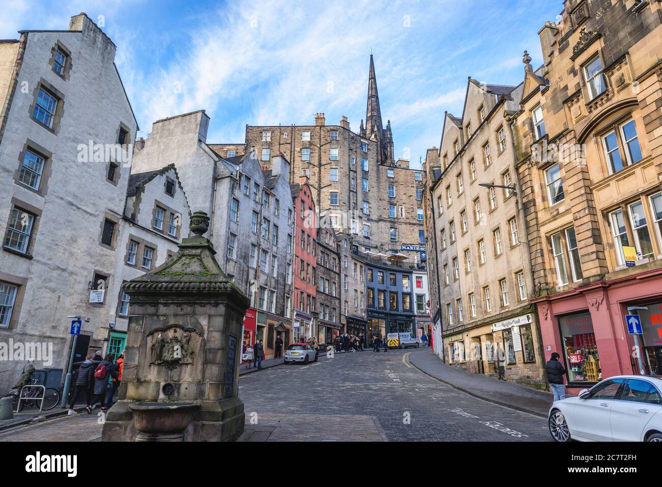 West Bow street seen from Grassmarket historic market place in ...