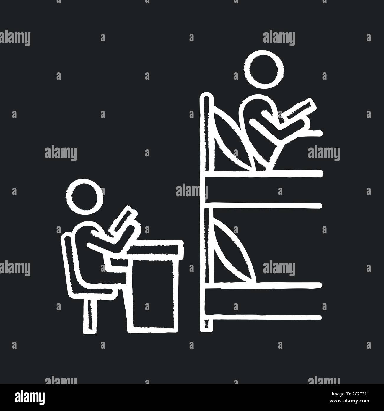 Roommates chalk white icon on black background. Flatmates studying in ...