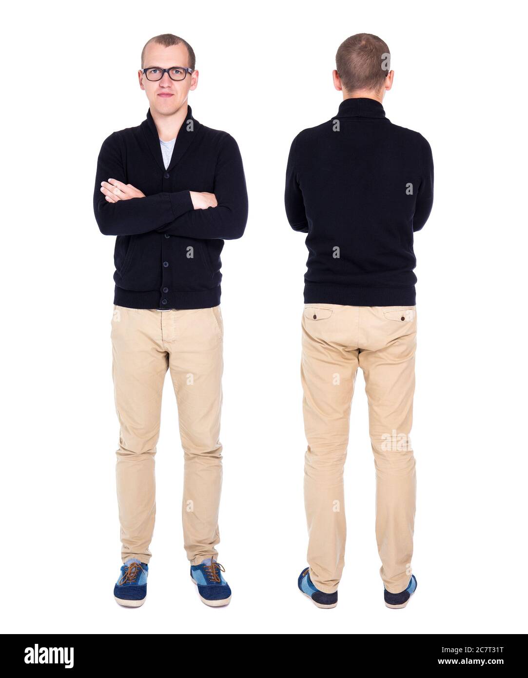 front and back view of young handsome man student or office worker ...