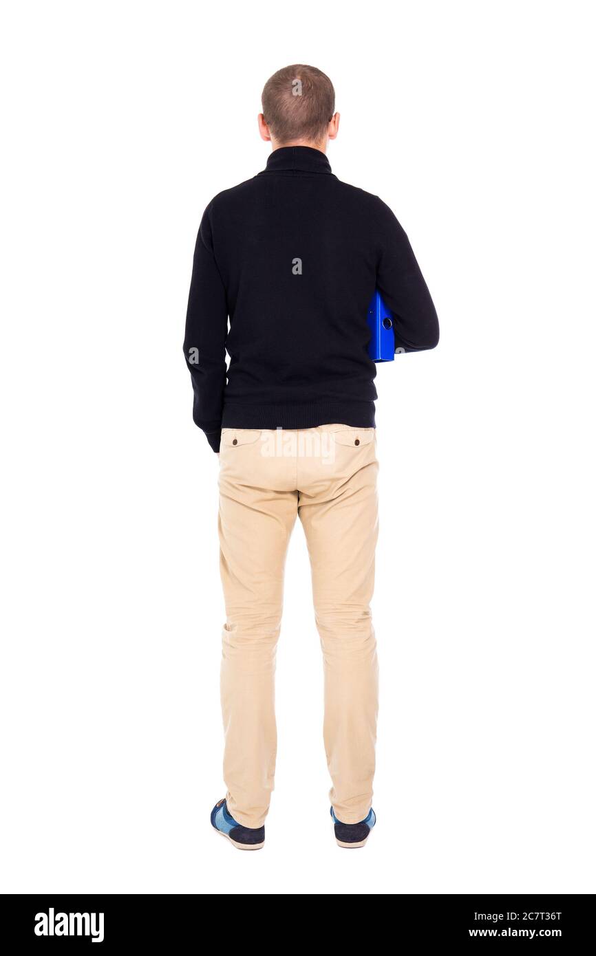 back view of young man student or office worker standing isolated on ...