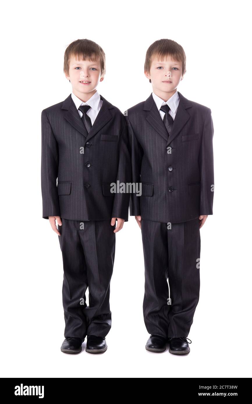 little brothers twins in business suits isolated on white background ...