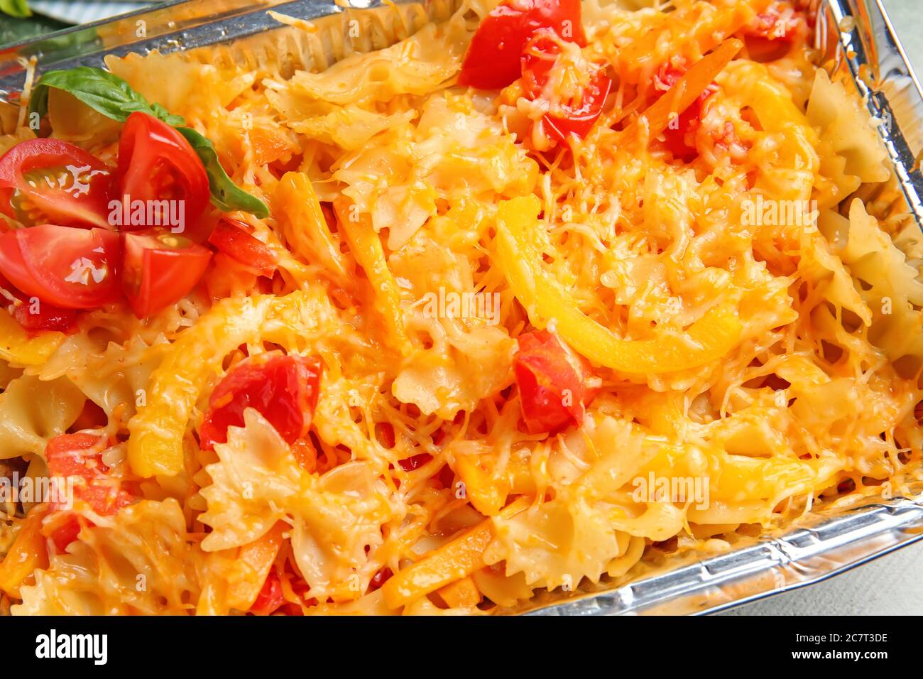 Tasty baked pasta in dish, closeup Stock Photo - Alamy