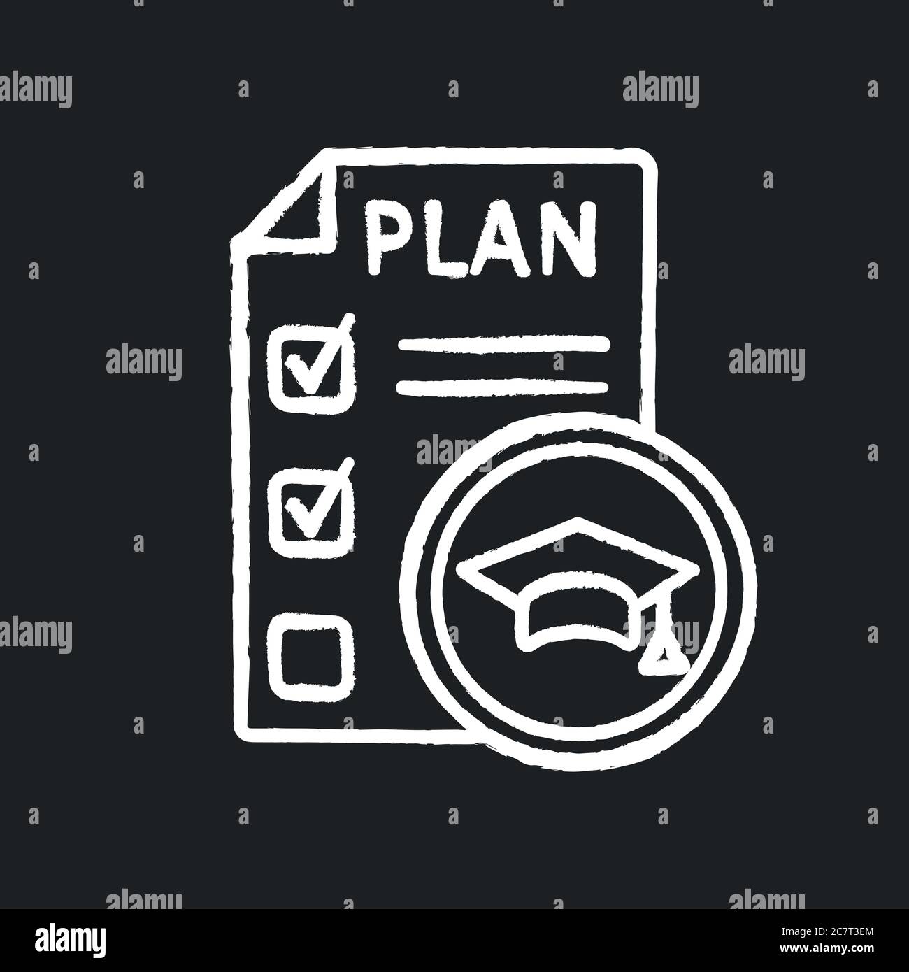 Syllabus chalk white icon on black background. University courses list ...