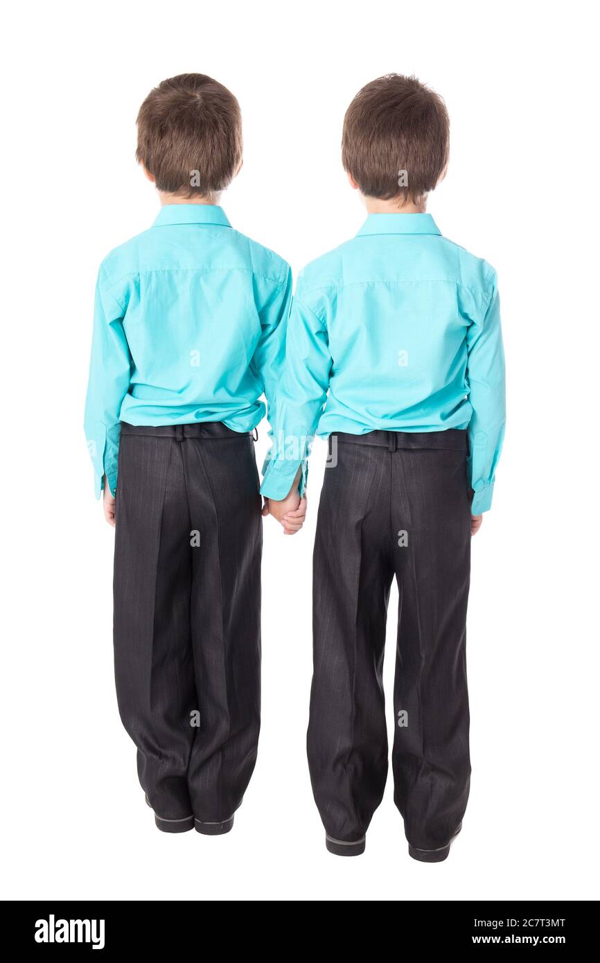 friendship concept - back view of two little boys isolated on white ...