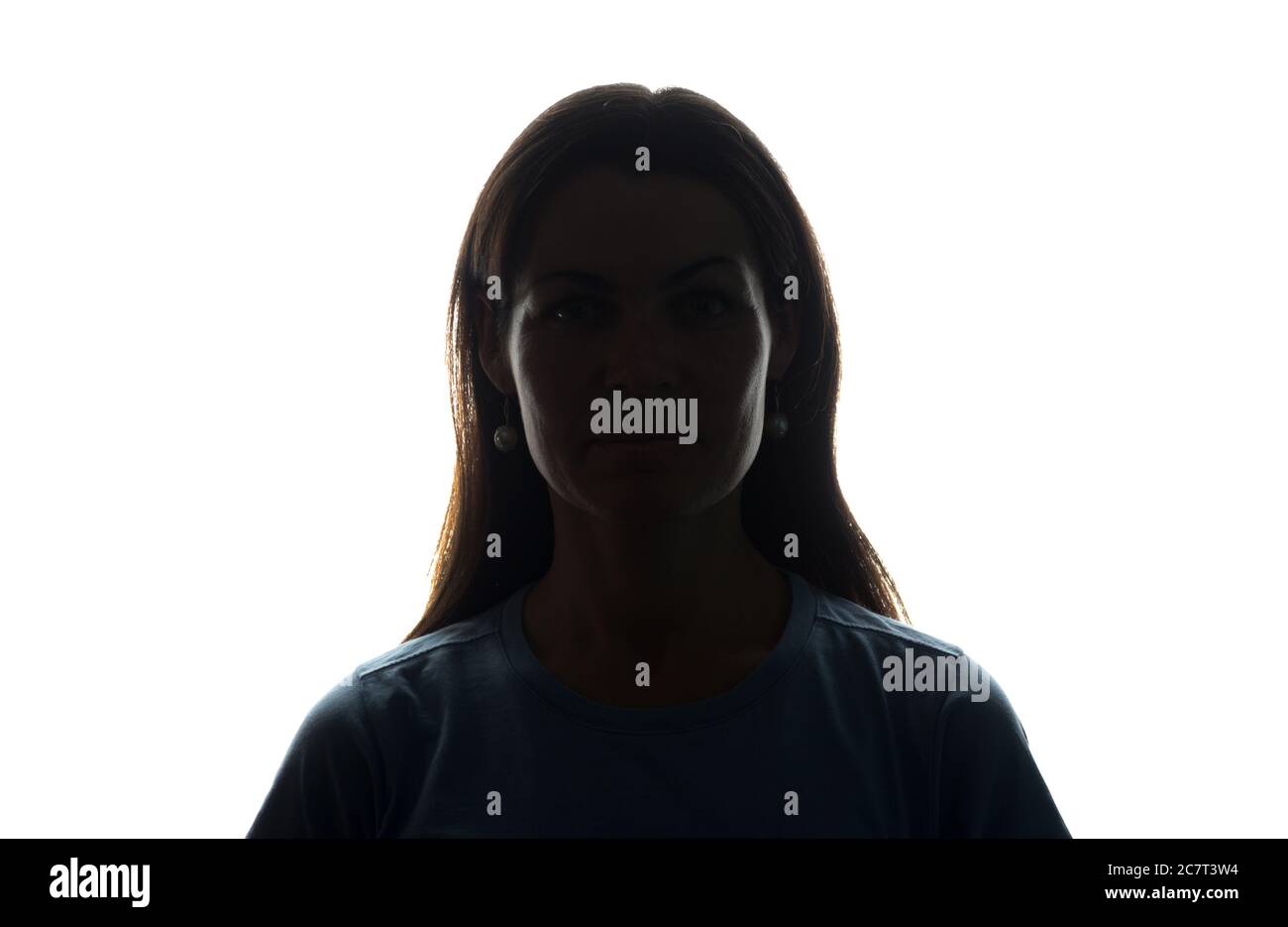 Young woman look ahead with flowing hair - horizontal silhouette of a ...