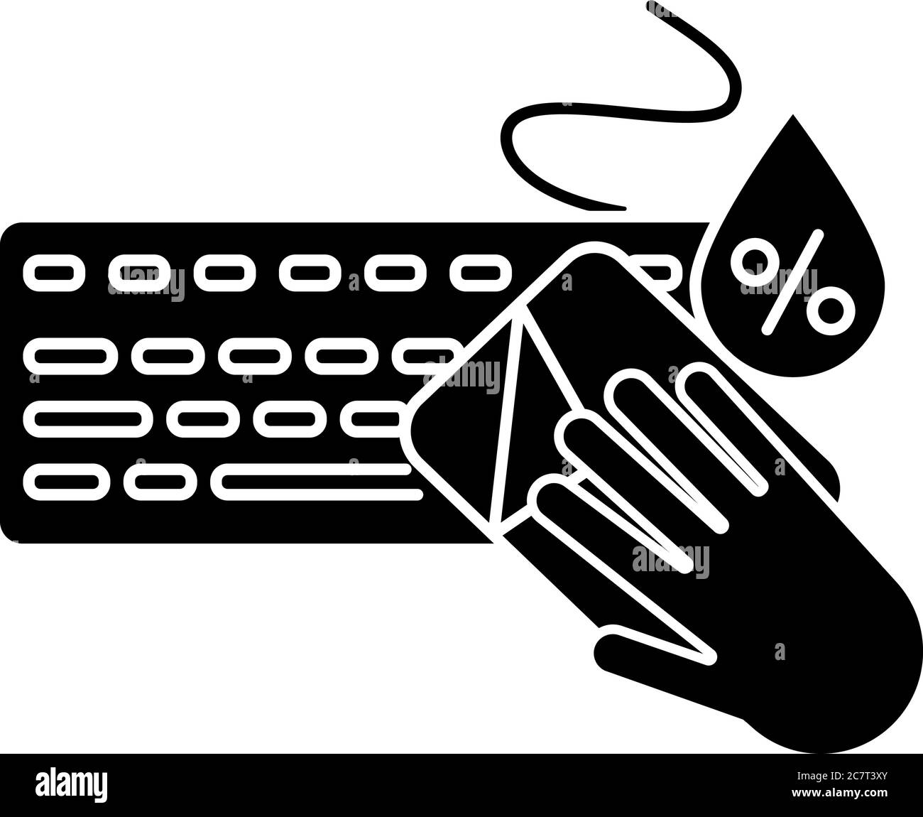 Keyboard cleaning black glyph icon. Wet cleaning, workplace ...