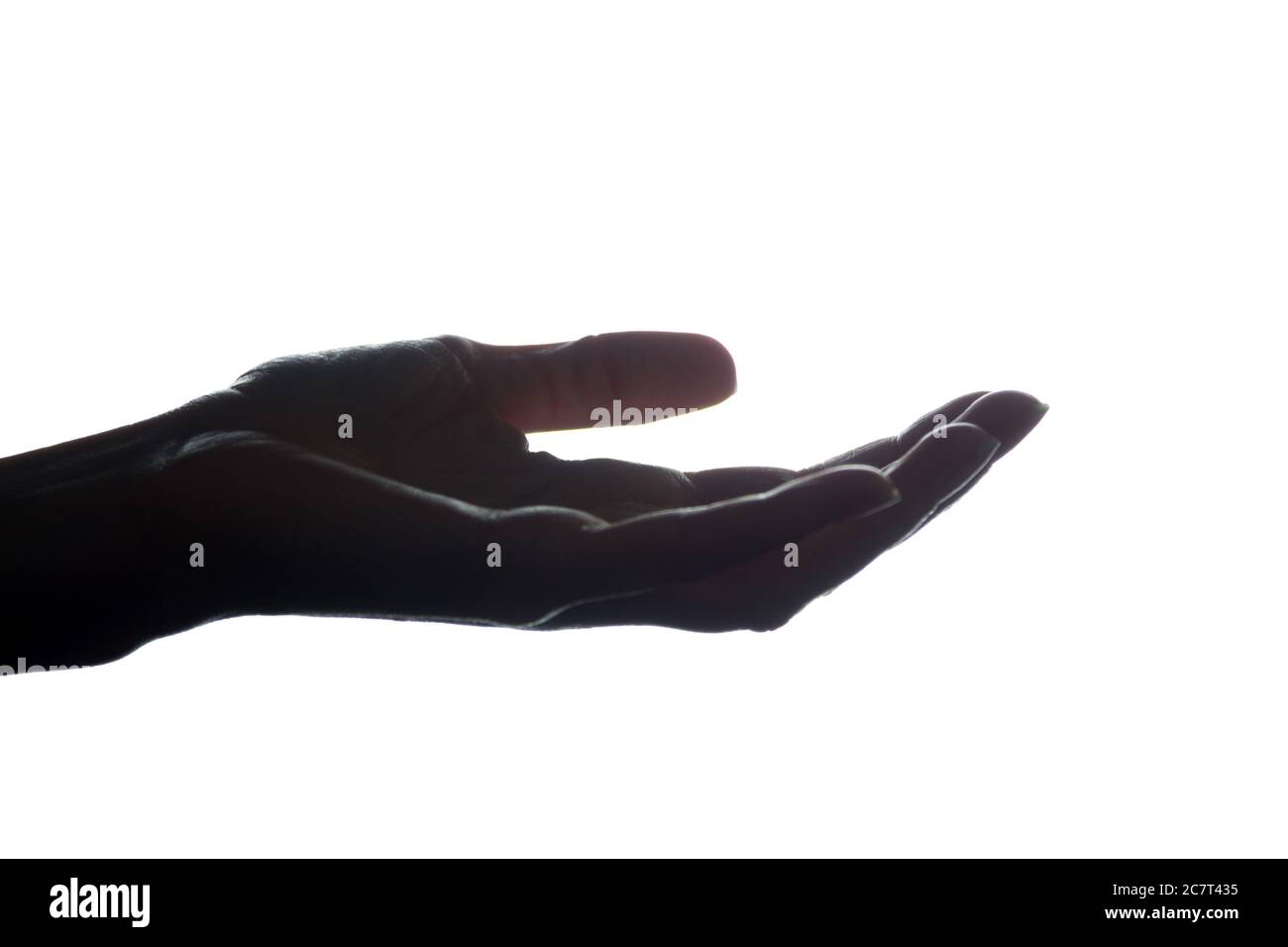 Women hand stretched forward with a request for assistance, alms, keeps ...