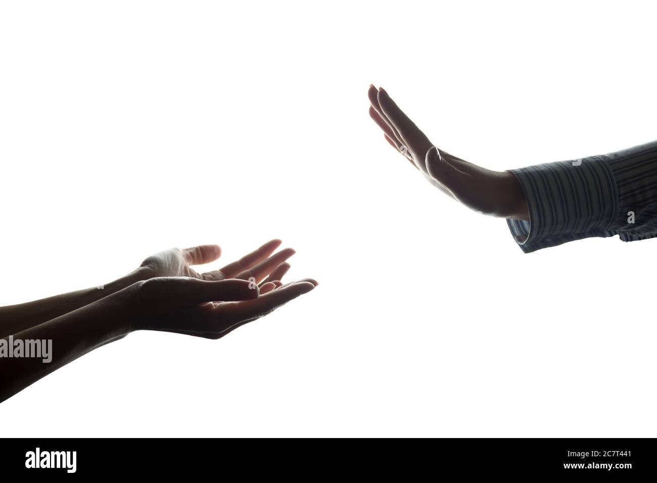Women hand stretched forward with a request for assistance, alms, keeps ...