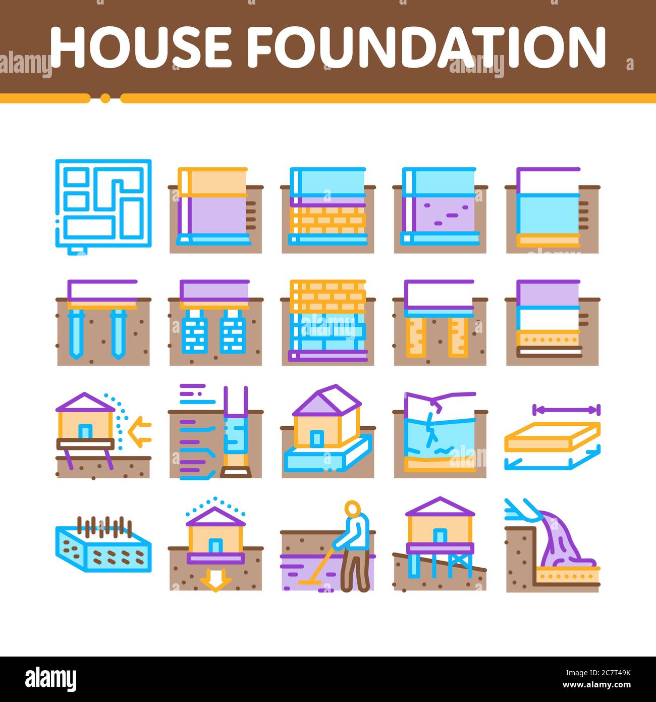 House Foundation Base Collection Icons Set Vector Stock Vector Image ...